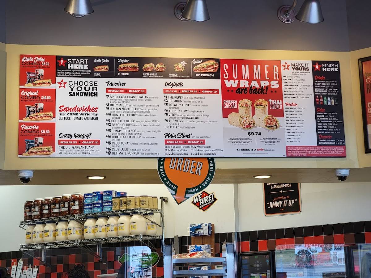 Menu at Jimmy John's fast food, Jackson