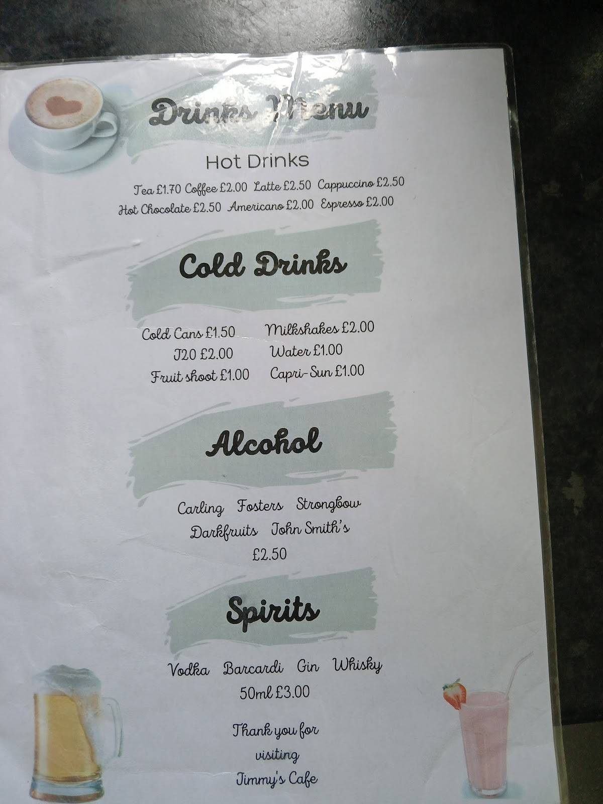 Menu at Jimmy's Cafe, Blackpool