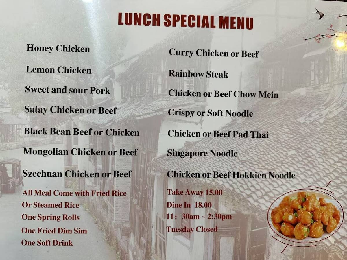 Menu at Jin Li Feng chinese restaurant, Kelso