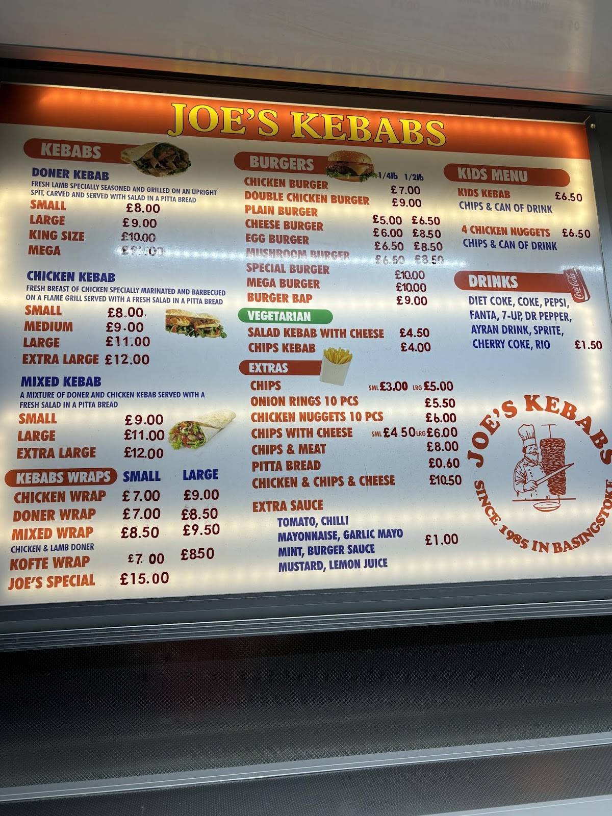 Menu at Joes Kebabs restaurant, Basingstoke, Grafton Way