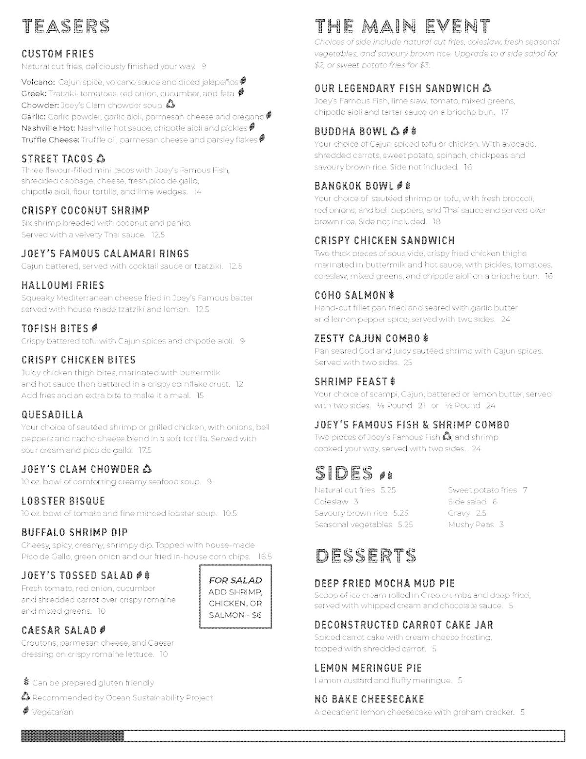 Menu at Joey’s Seafood Restaurants - Regent, Winnipeg, Regent Ave W ...
