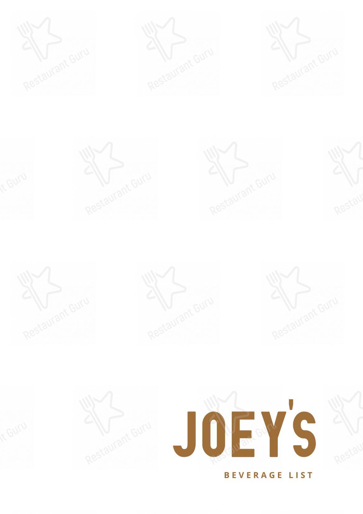 Menu at Joey's pizzeria, Kangaroo Point