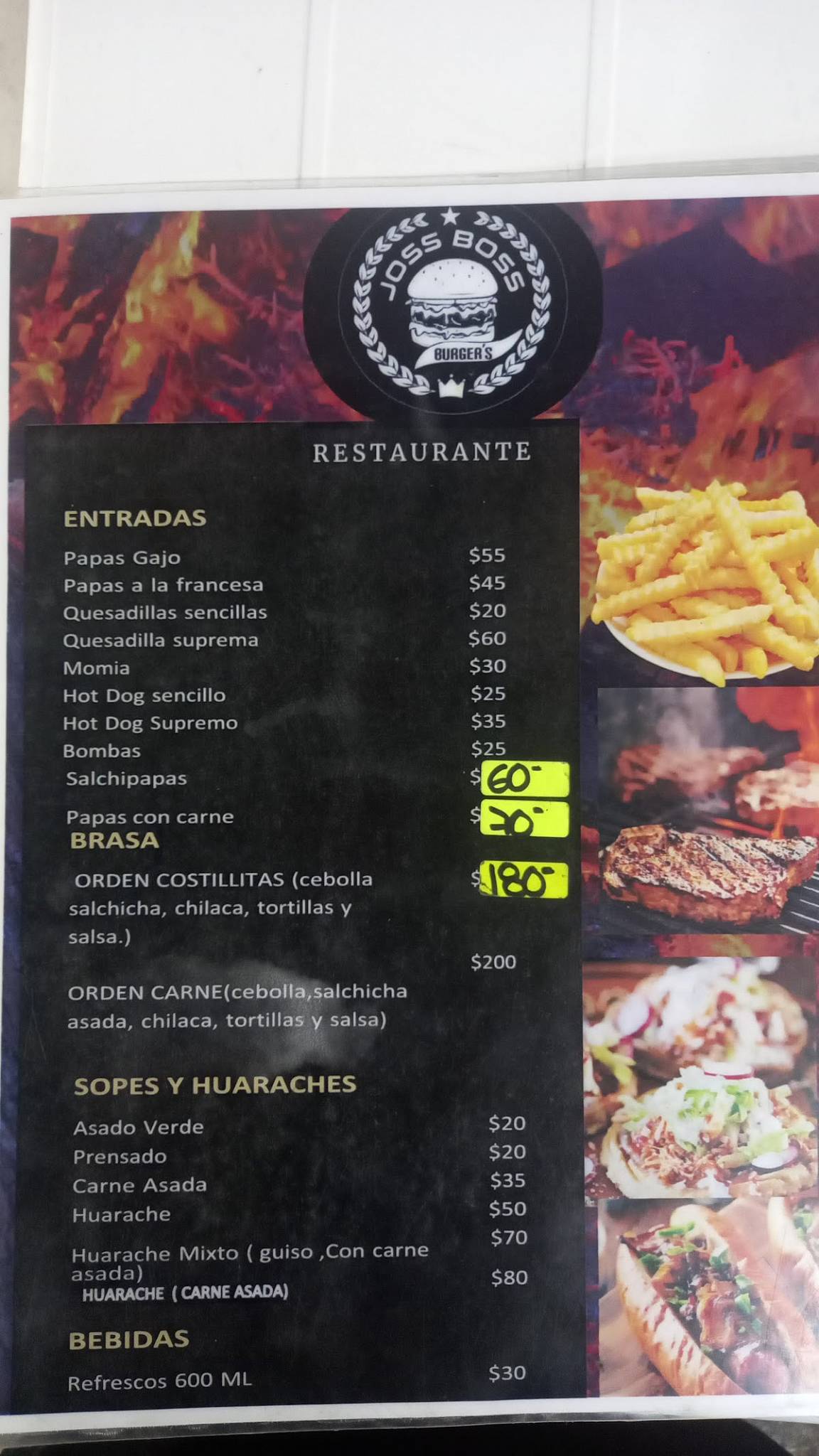 Carta del restaurante Joss Boss Burger's, Torreón