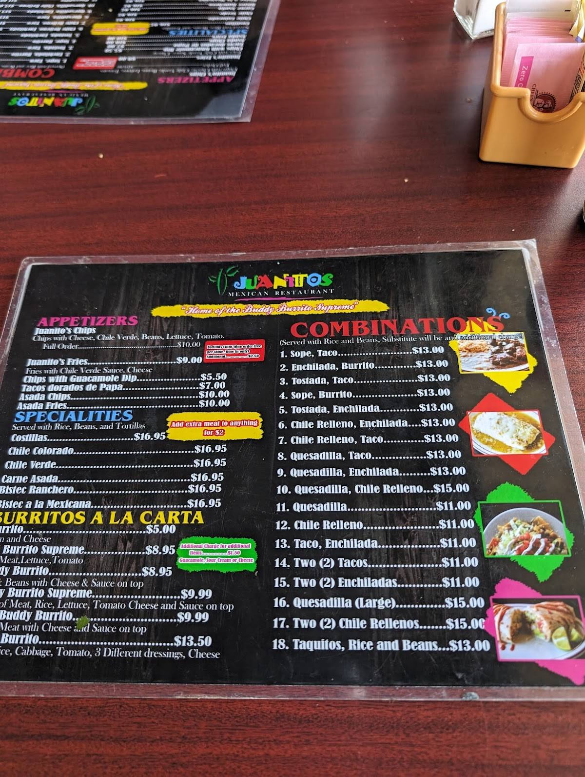 Menu at Juanito's Mexican Restaurant, Reedley