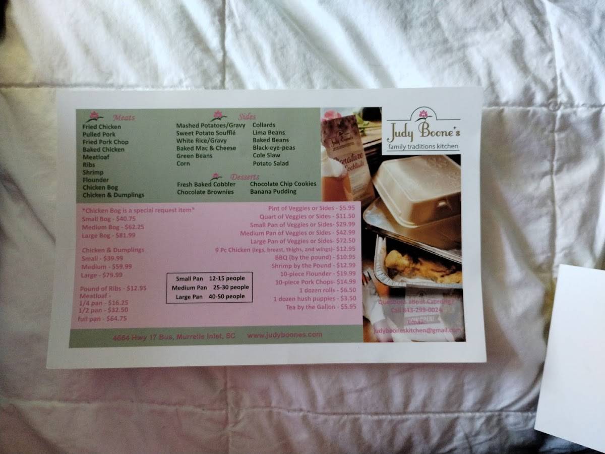 Menu at Judy Boone's Family Kitchen restaurant, Murrells Inlet