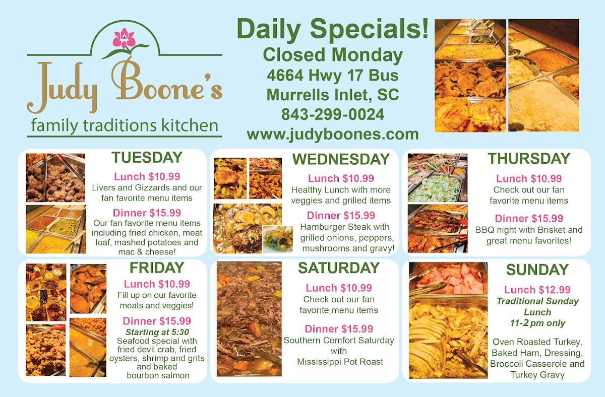 Menu at Judy Boone's Family Kitchen restaurant, Murrells Inlet