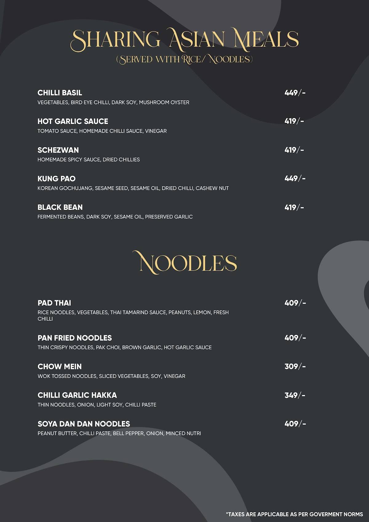 Menu at Juhnuhnee, Bhopal