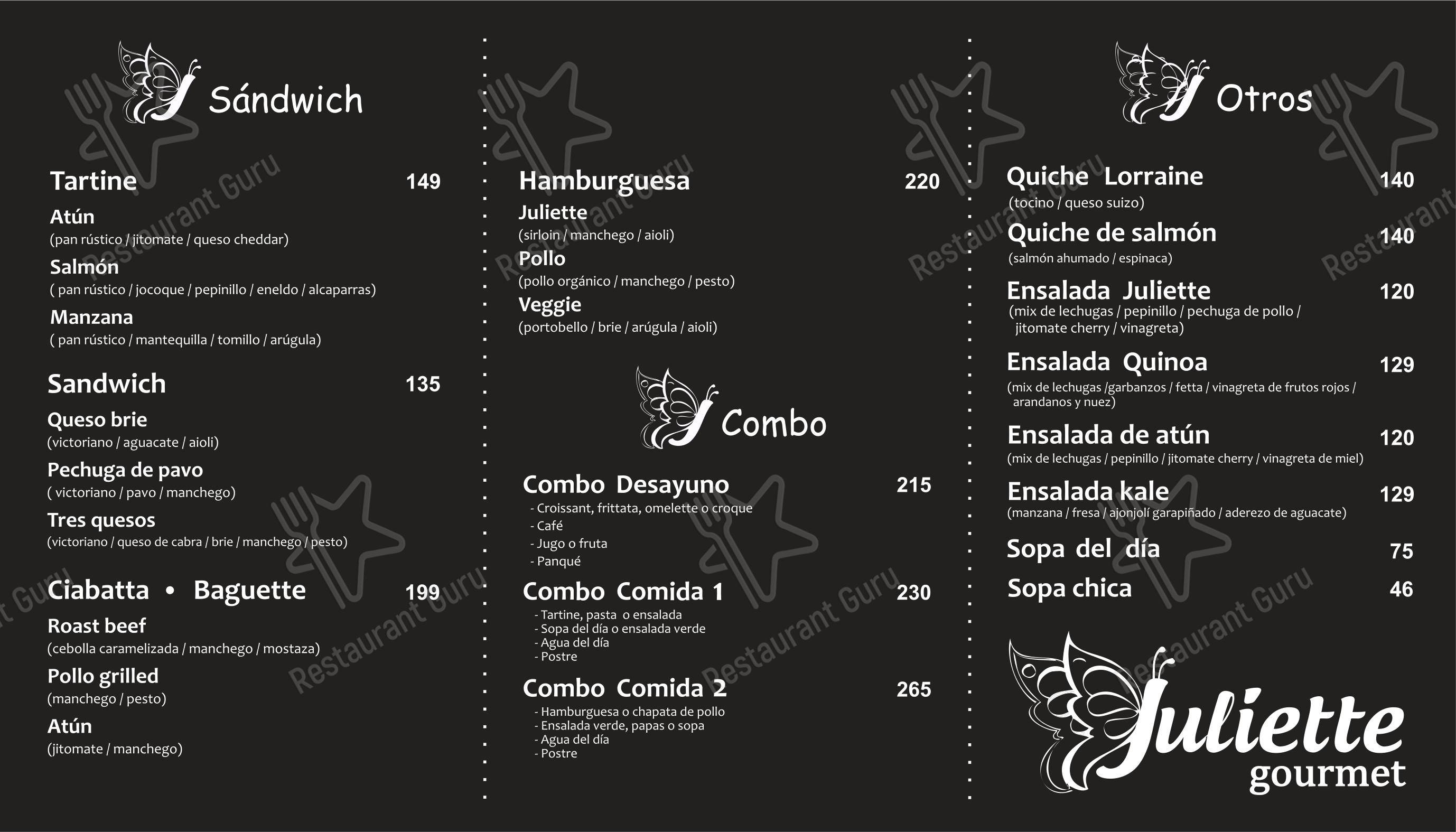 Carta de cafetería Juliette Gourmet, Ciudad de México, Av. Santa Fe 498 ...