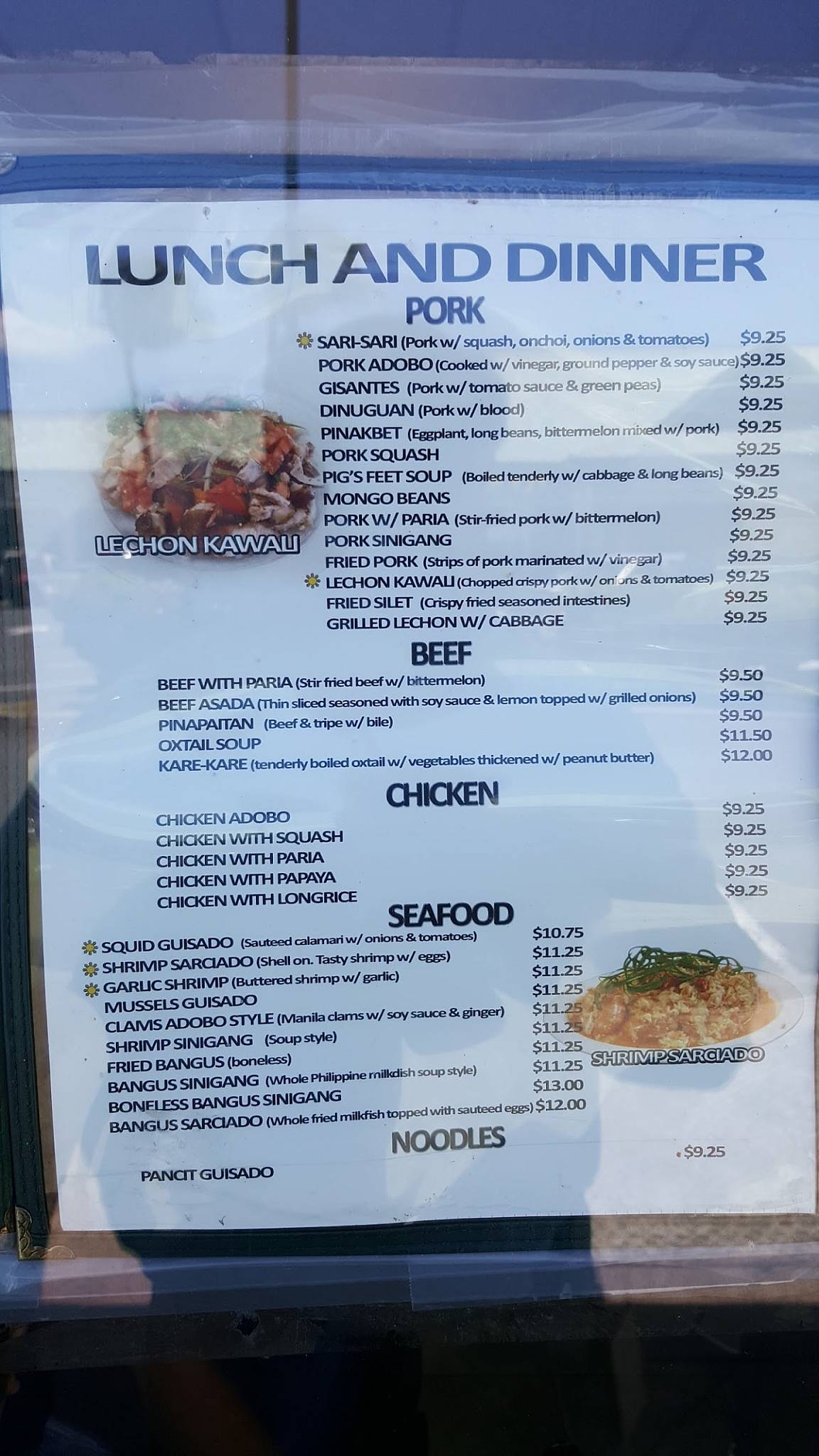 Menu at Julie'Z restaurant, Kapolei