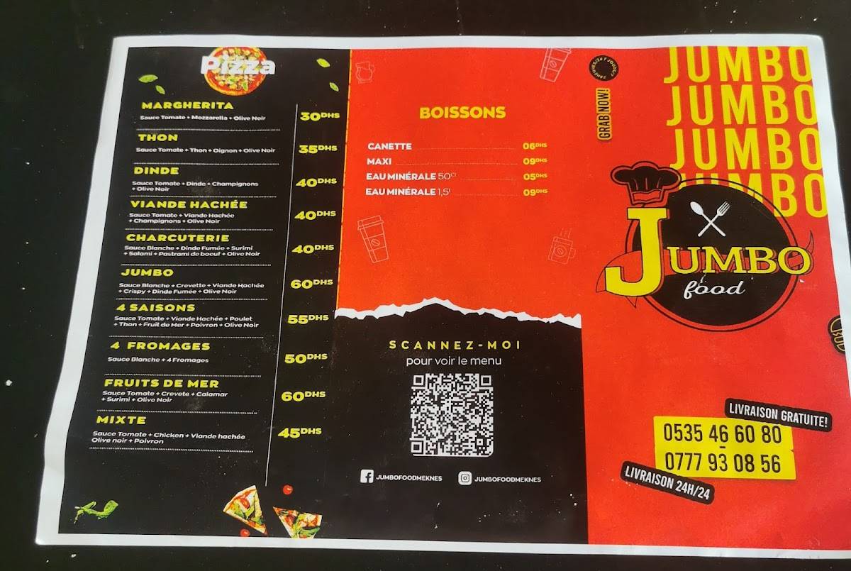 Menu at Jumbo Food restaurant, Meknes