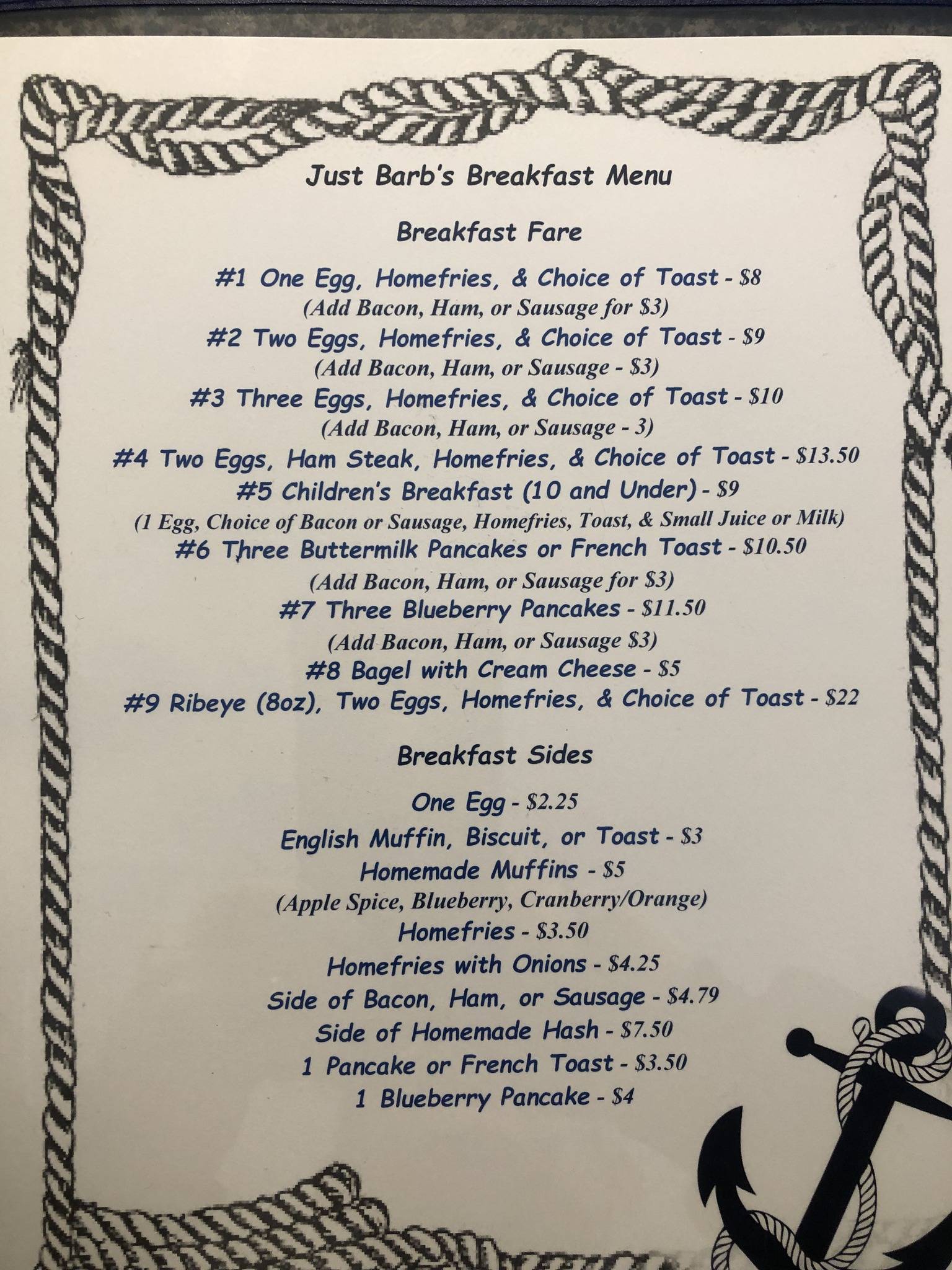 Menu at Just Barb's, Stockton Springs