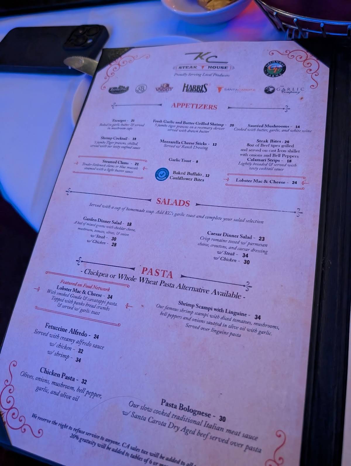 Menu at K C Steak House pub & bar, Bakersfield