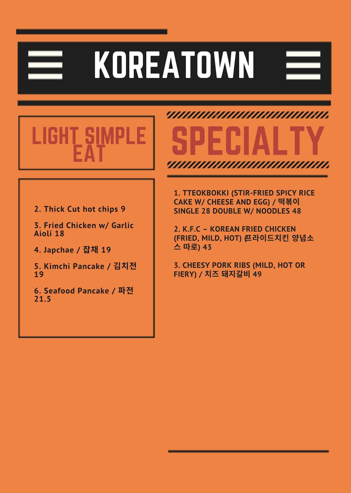 Menu at K Town Restaurant, Northbridge