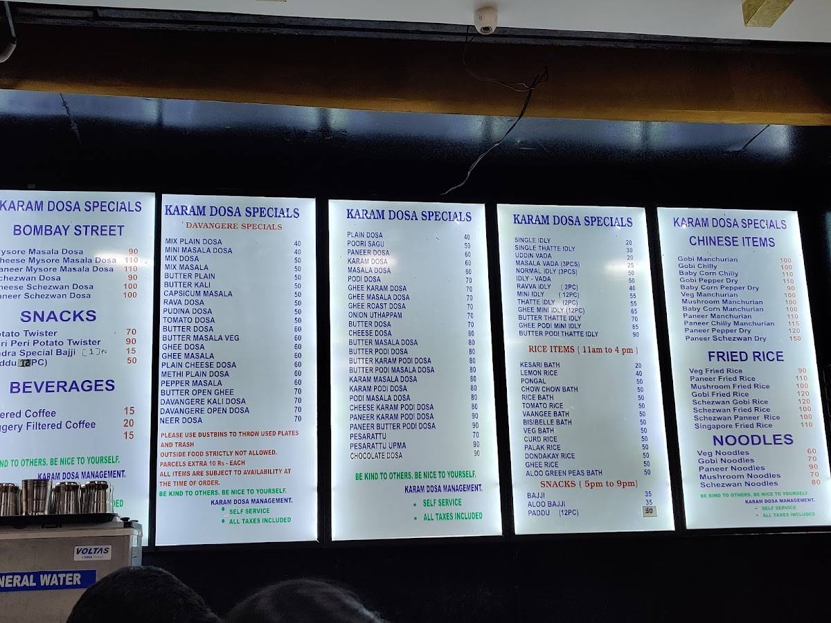 Menu at KARAM DOSA, Bengaluru