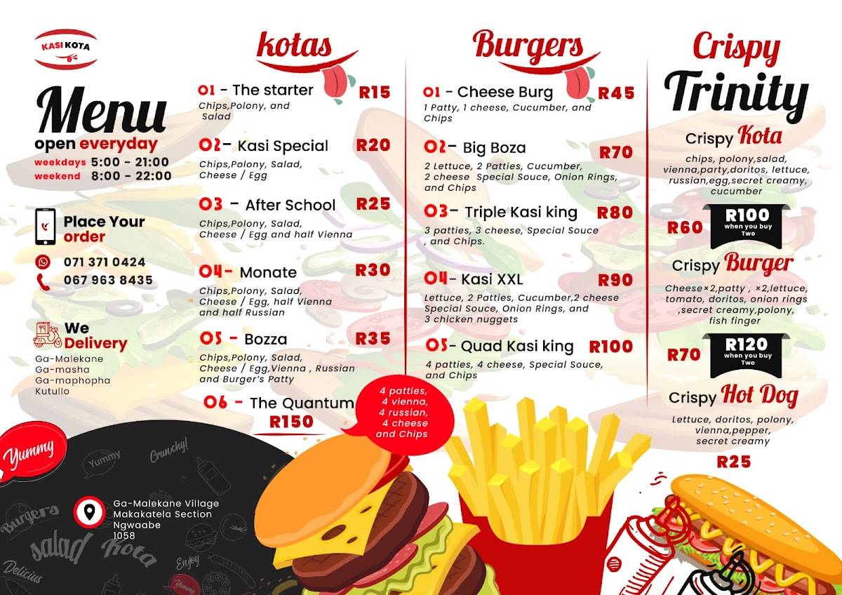 Menu at KASI KOTA FAST FOOD, Ga-Malekana
