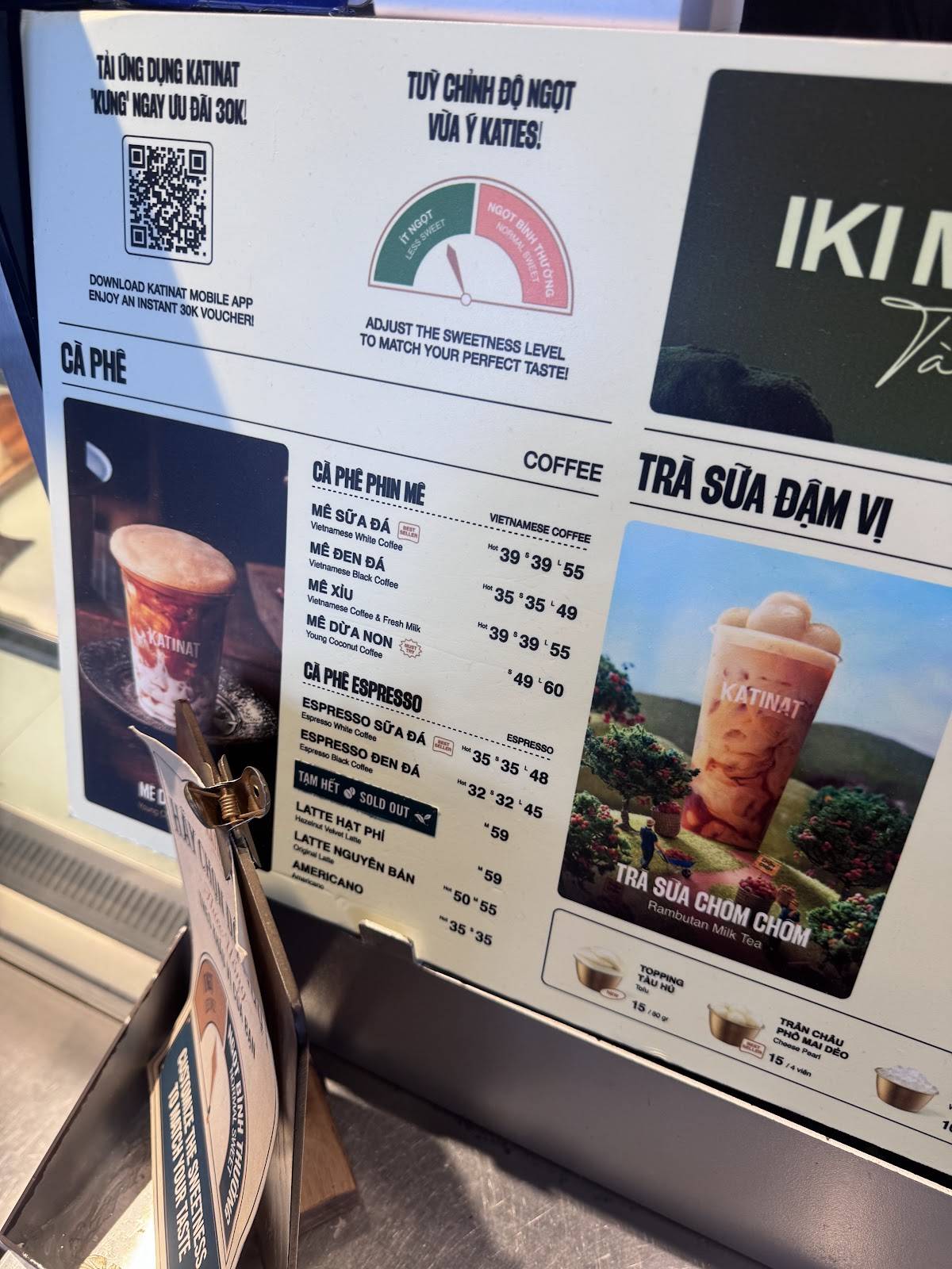 Menu at KATINAT Coffee & Tea House - Landmark 81, Ho Chi Minh City