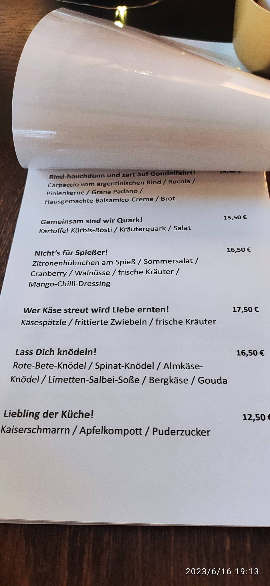 Menu au KÄSTNER. Gasthaus Biergarten an der Rennbahn, Gotha