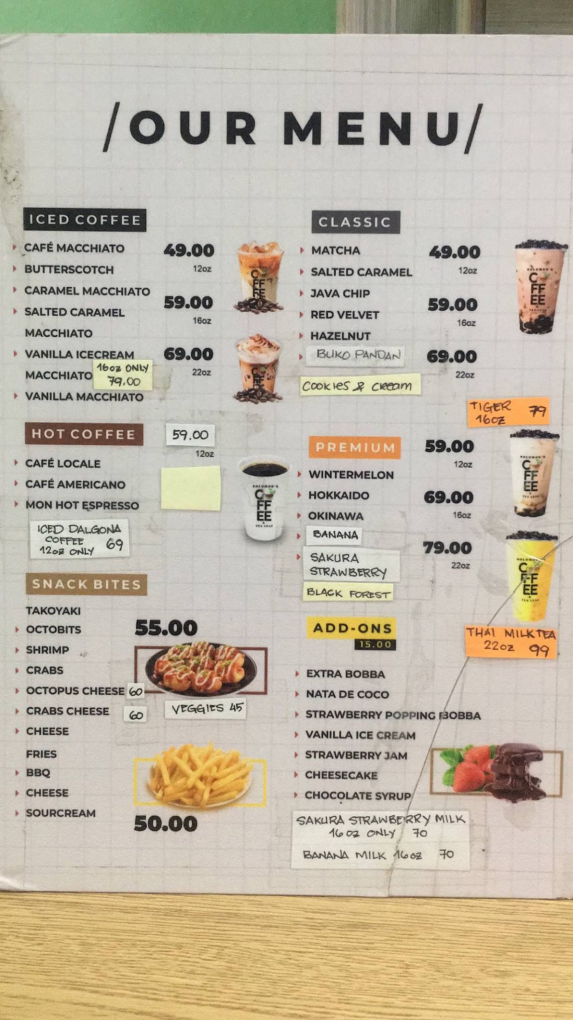 Menu at KC’s Café, Mawab
