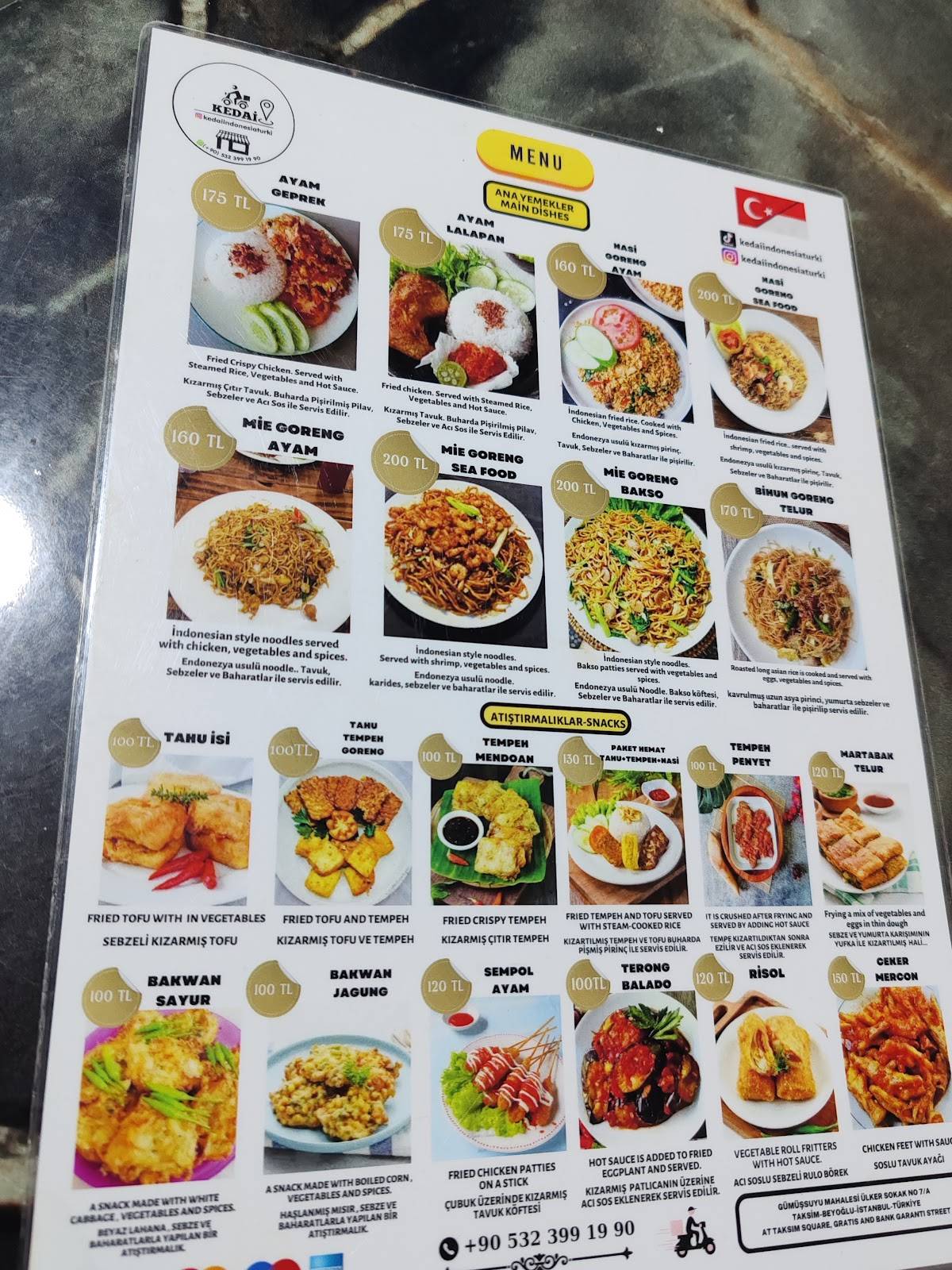 Menu at KEDAİ TAKSİM İNDONESİAN FOOD RESTAURANT & TAKE AWAY ENDONEZYA ...