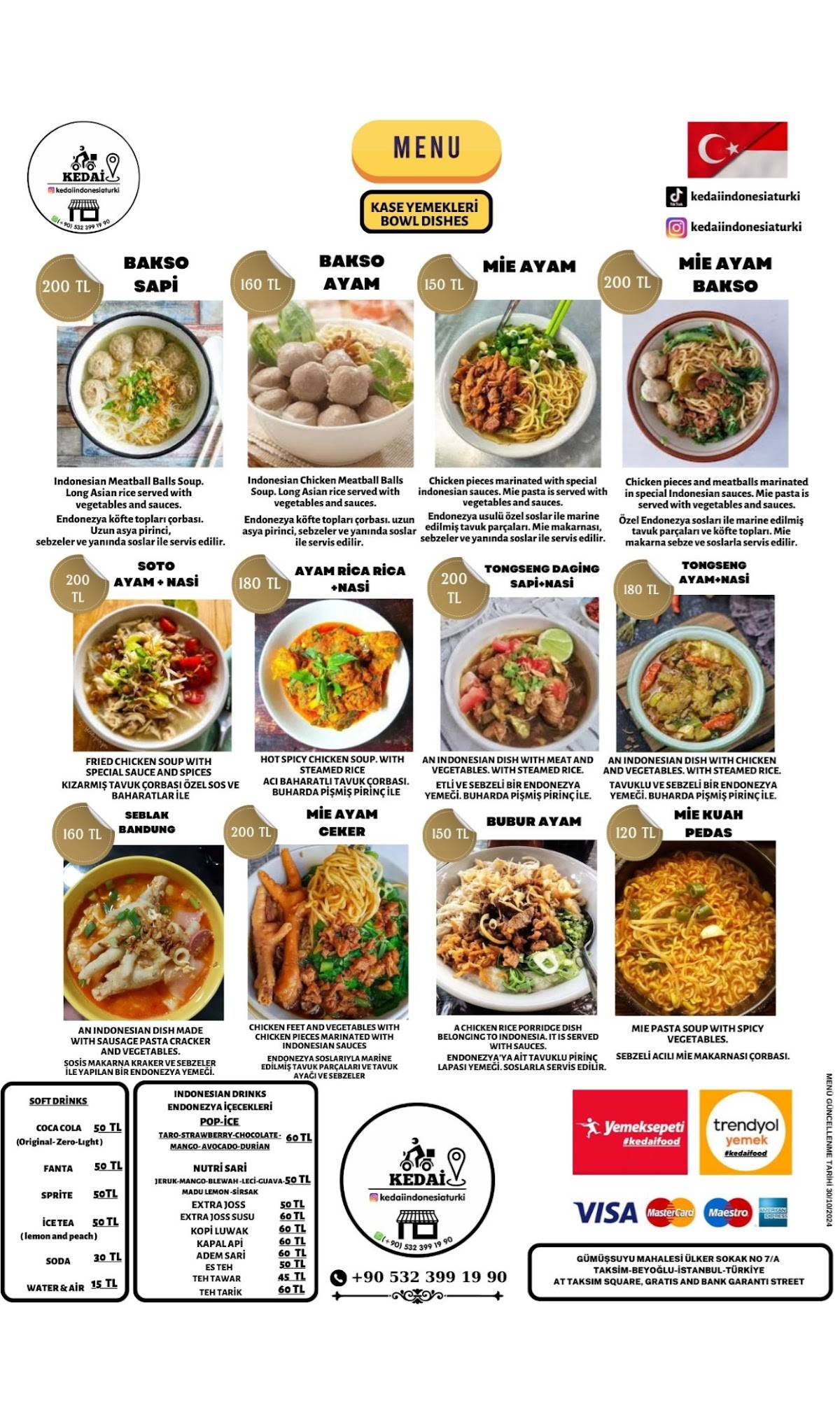 Menu at KEDAİ TAKSİM İNDONESİAN FOOD RESTAURANT & TAKE AWAY ENDONEZYA ...