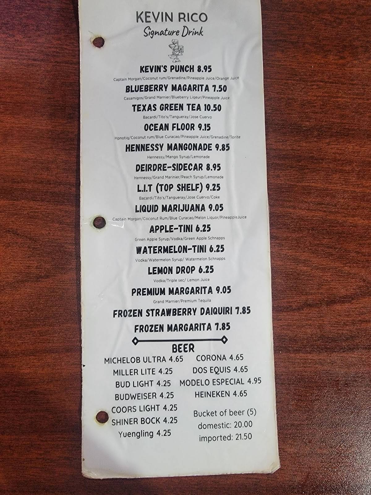 Menu at KEVIN RICO x (Seafood & Oyster Bar), Port Arthur