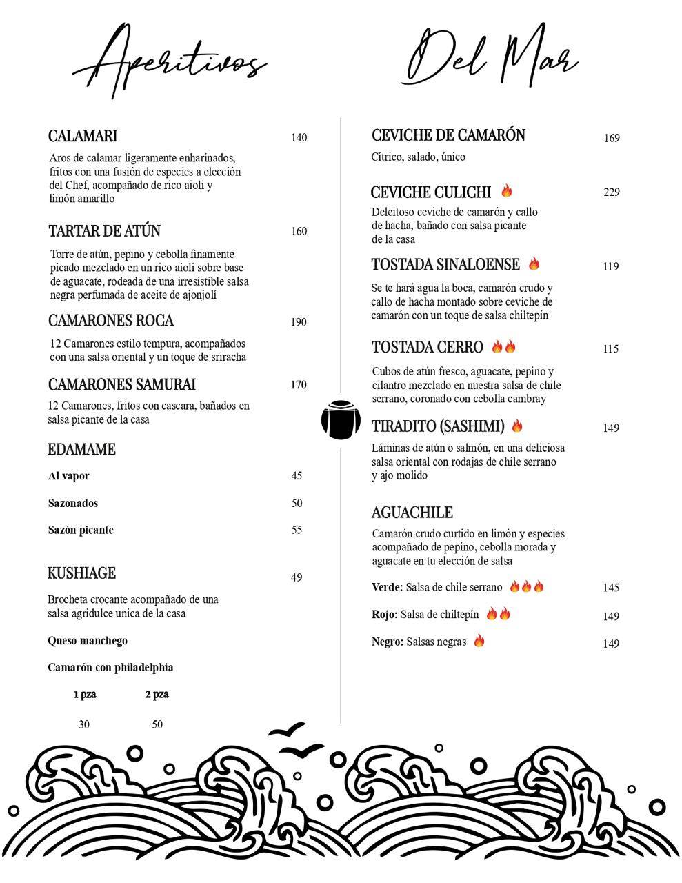 Menu at KIRA restaurant, Uruapan