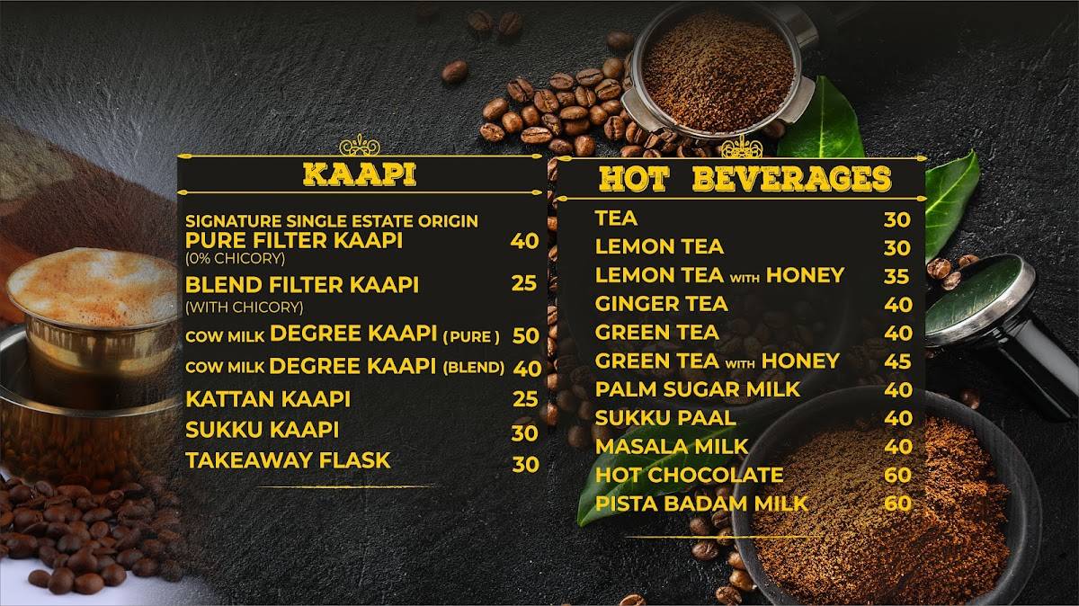 Menu at Kaapi Stop - Pollachi, Pollachi