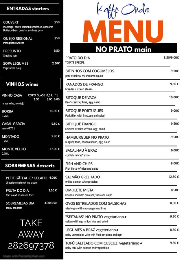 Menu em Kaffe Onda - A Lojinha restaurante, Barão de São Miguel