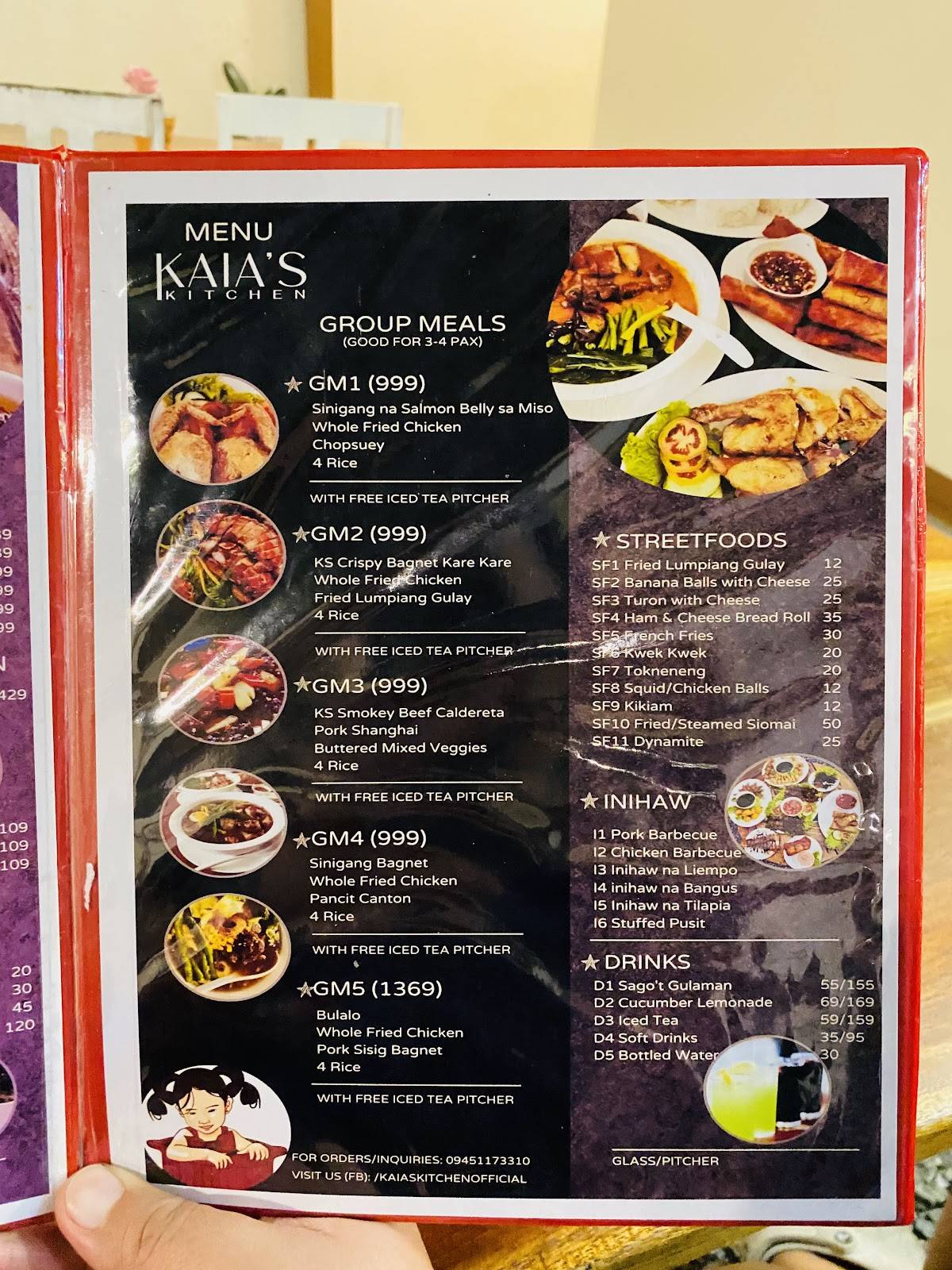Menu at Kaia's Kitchen restaurant, Tagaytay