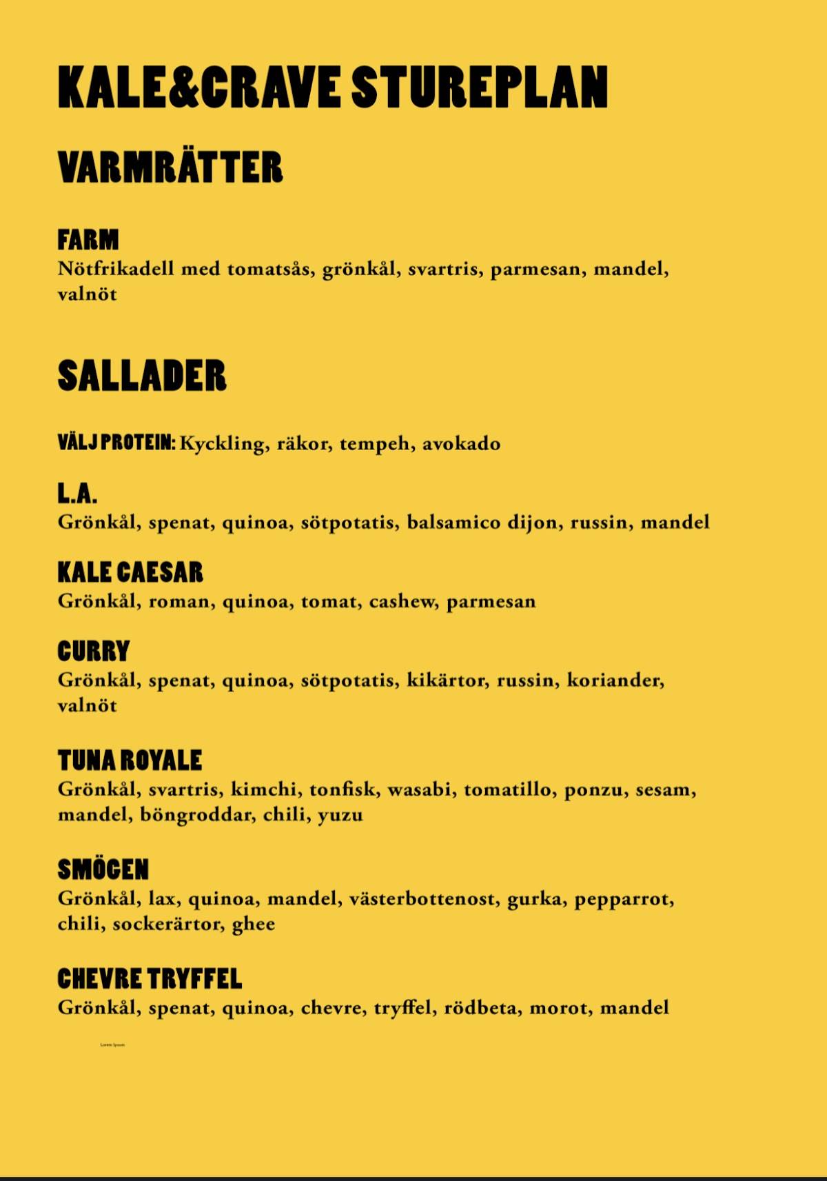 Menu at Kale & Crave restaurant, Stockholm, Humlegårdsgatan 22