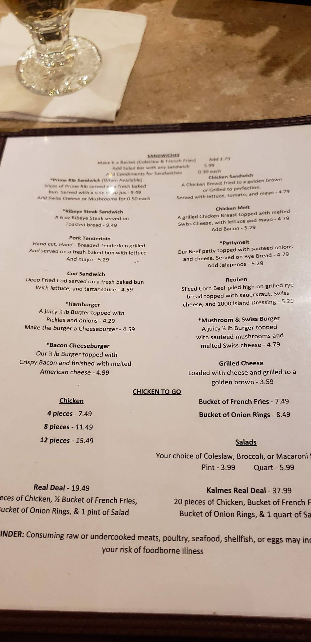 Menu at Kalmes Club 528, Cascade