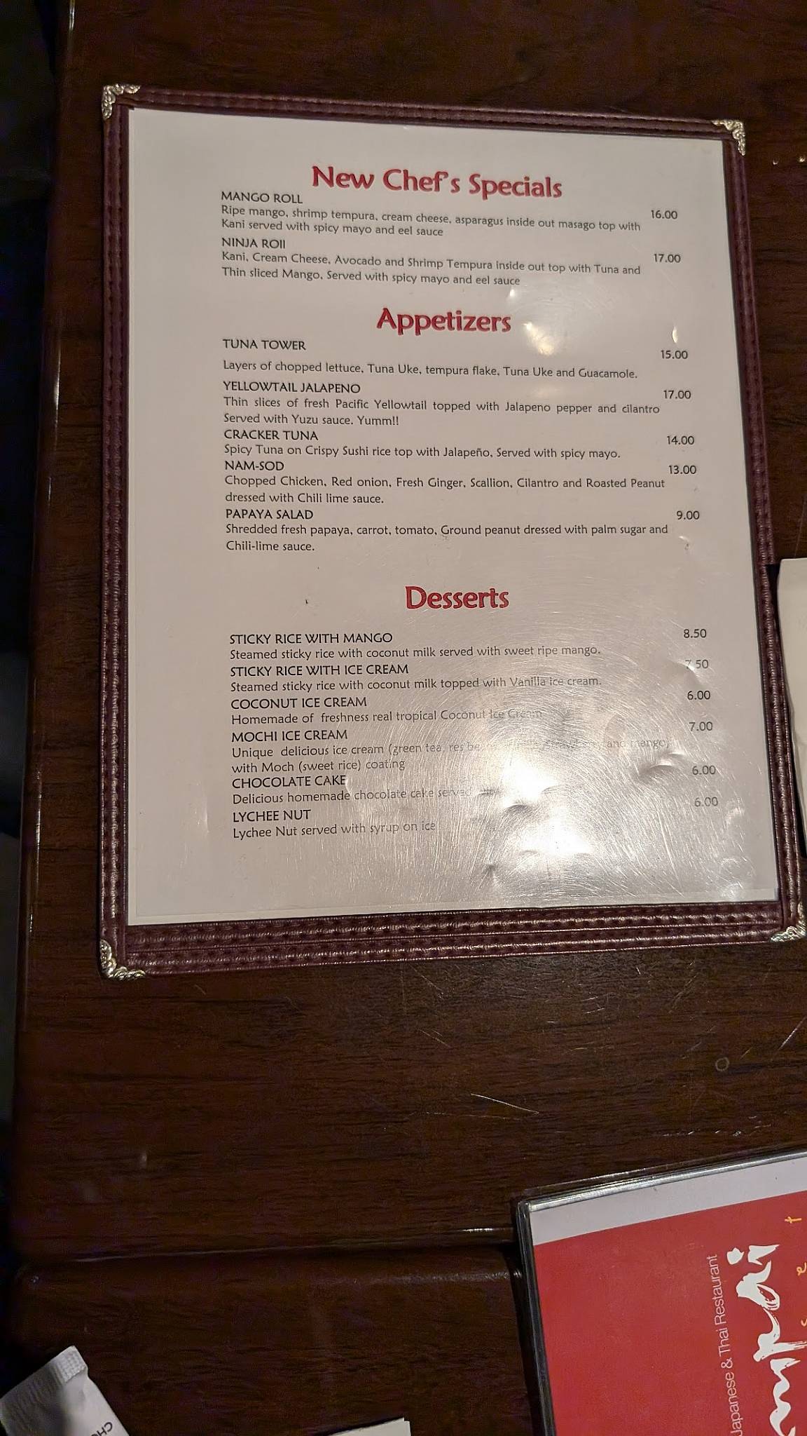 Menu at Kampai Sunset Japanese & Thai Restaurant, Miami