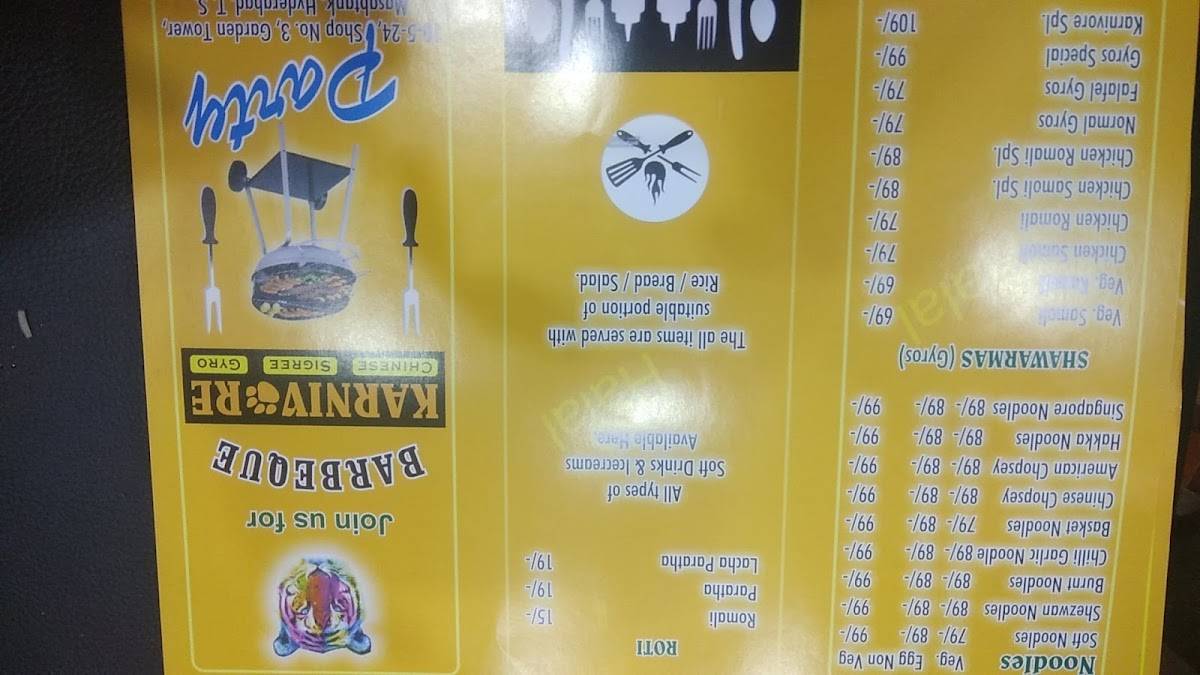 Menu at Karnivore, Hyderabad