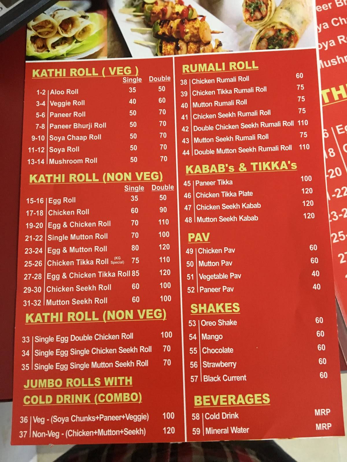 Menu at Kathi Junction, Manipal, opp. Golden Jubilee Hall