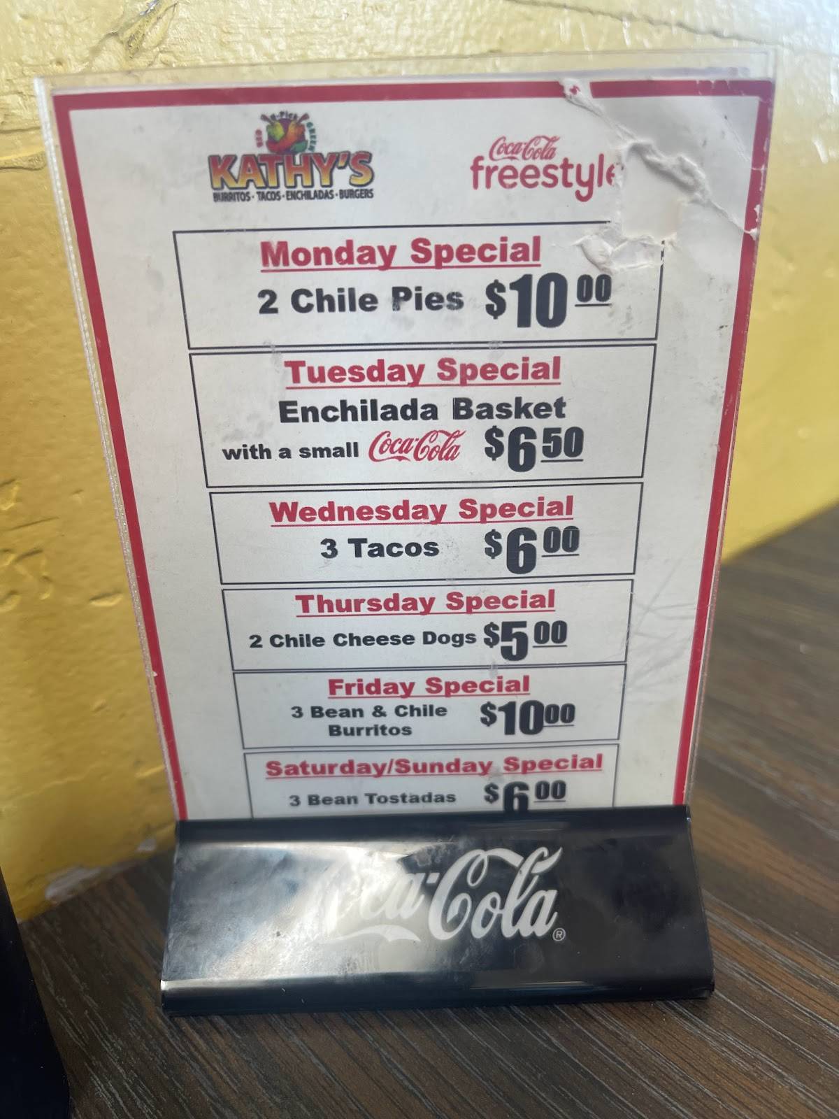 Menu at Kathy's Carry Out restaurant, Albuquerque