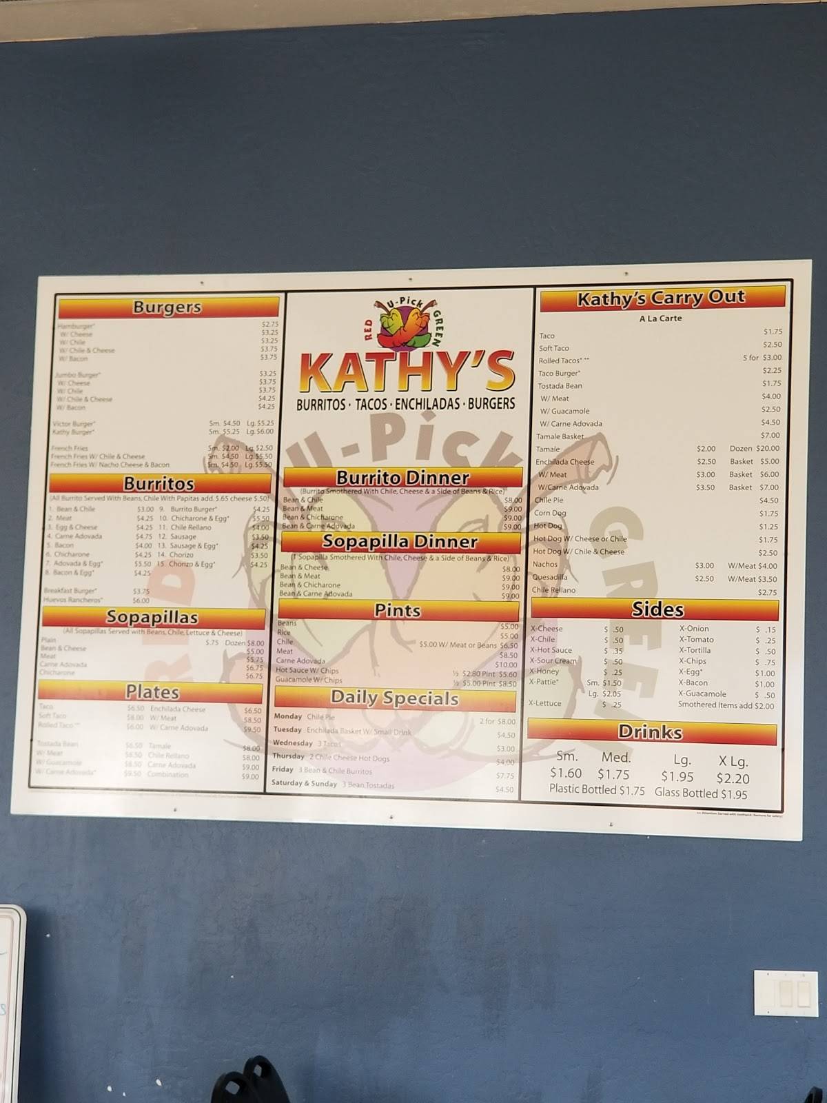 Menu at Kathy's Carry Out restaurant, Albuquerque