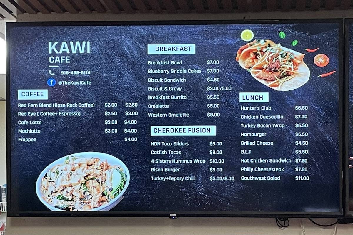 Menu at Kawi Cafe, Tahlequah