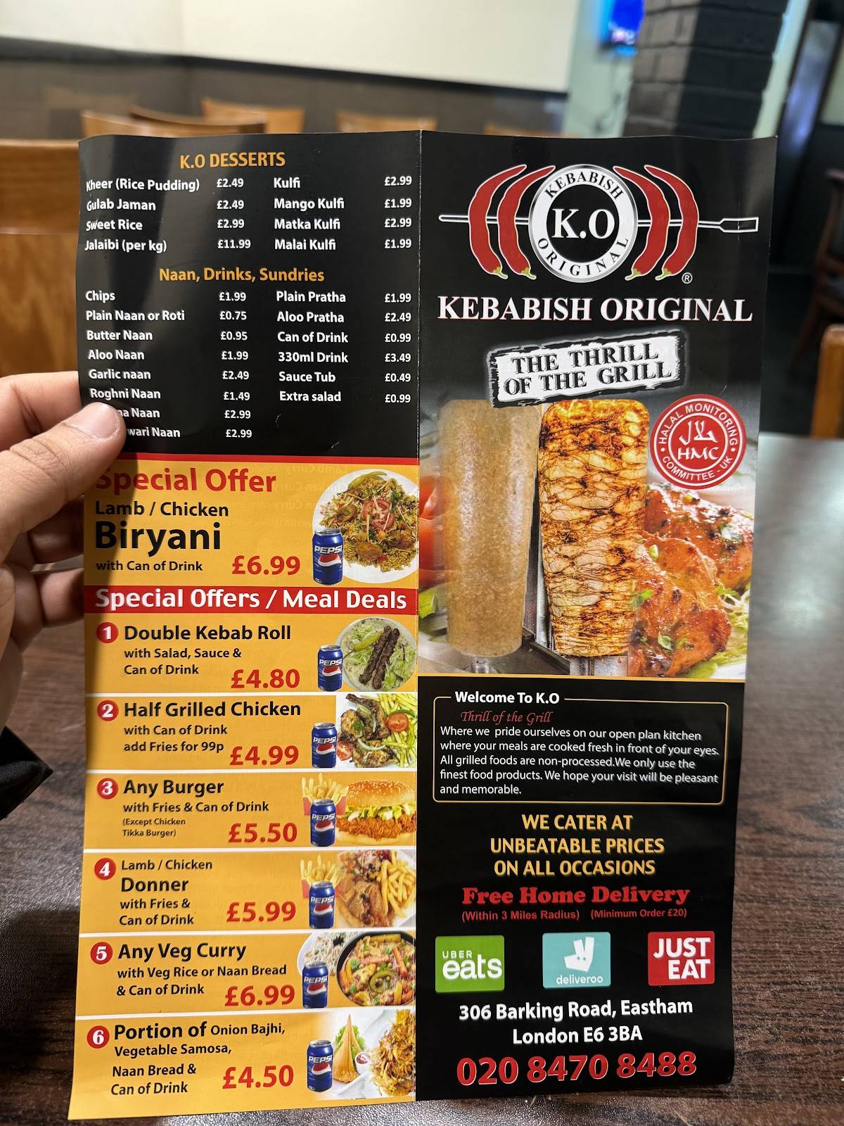 Menu at Kebabish Original fast food, London, 306 Barking Rd