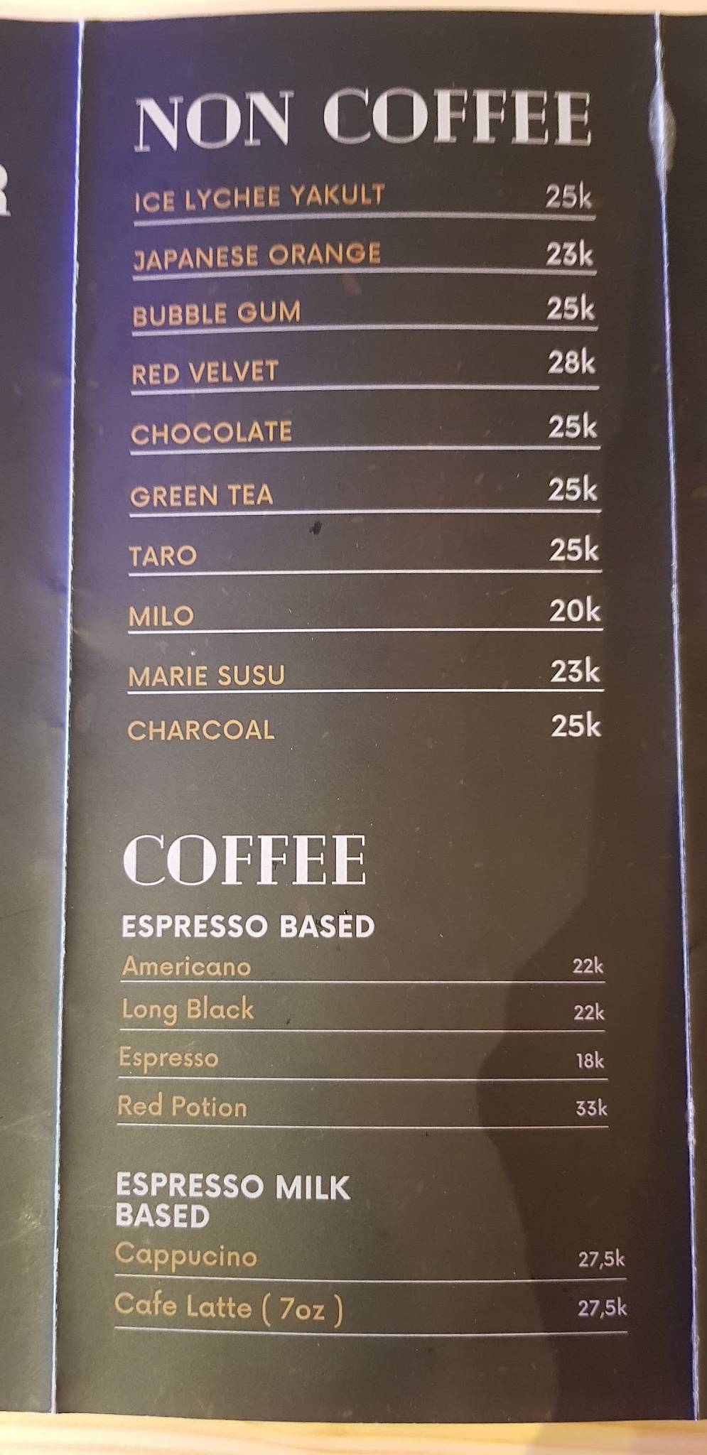 Menu at MY.coffee, Samarinda