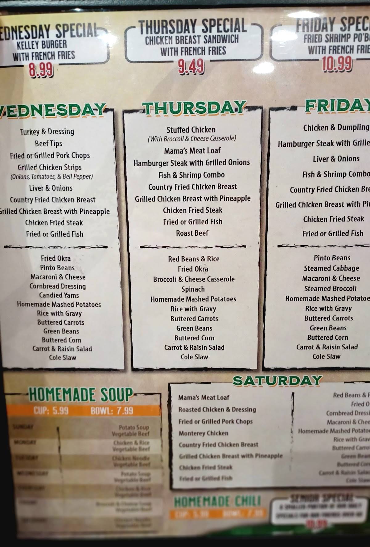 Menu at Kelley's Country Cookin' restaurant, League City, 1502 FM518