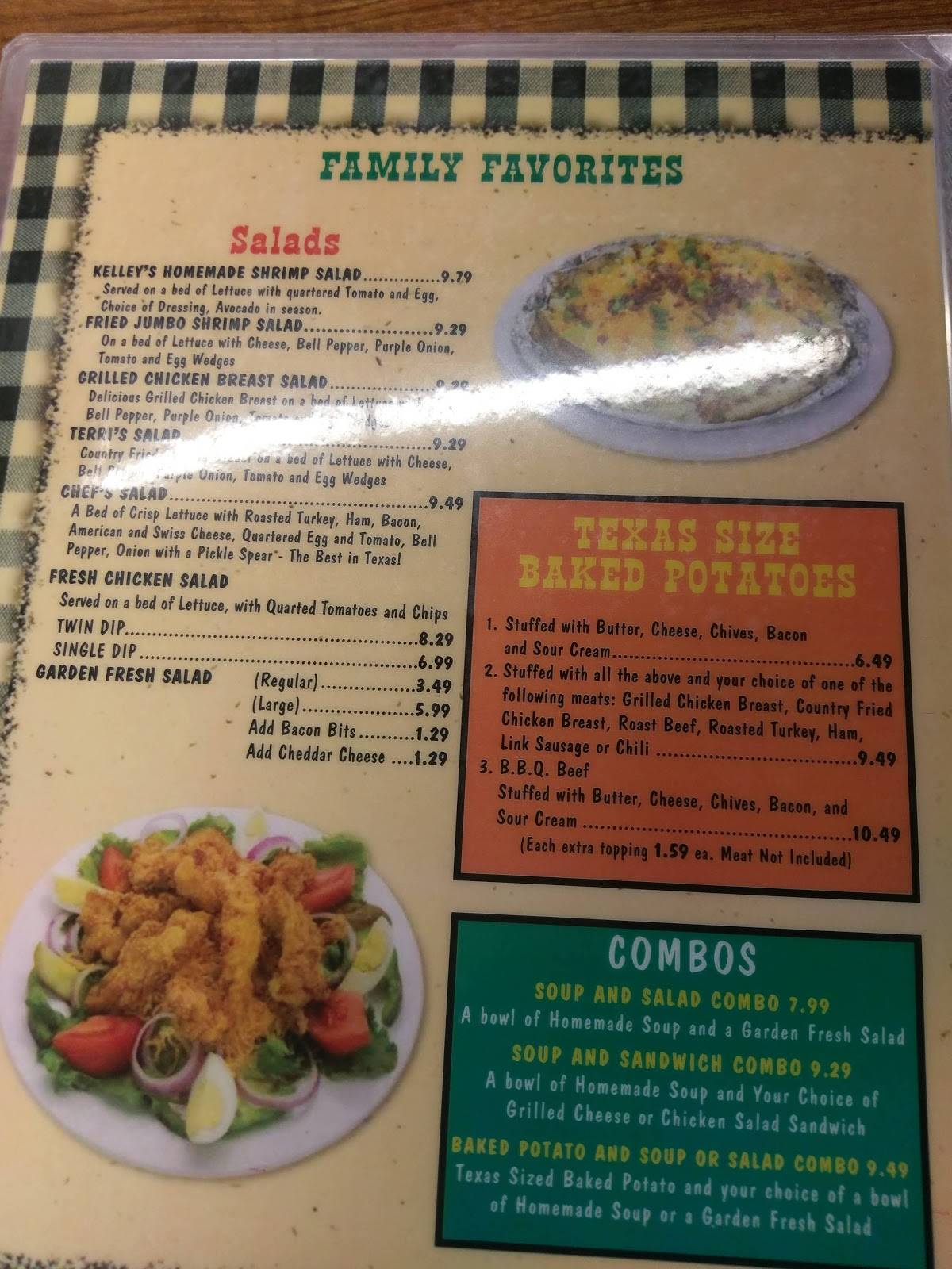 Menu at Kelley's Country Cookin' restaurant, League City, 1502 FM518