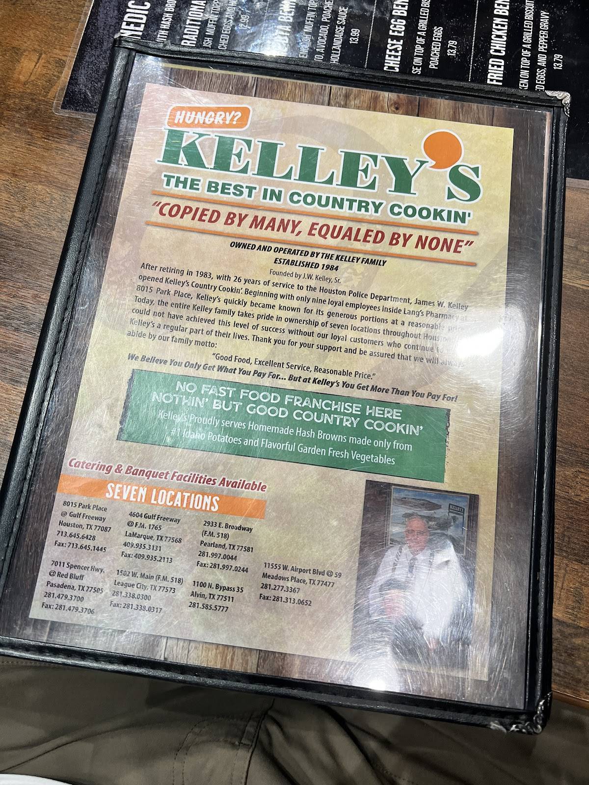 Menu at Kelley's Country Cookin' restaurant, League City, 1502 FM518