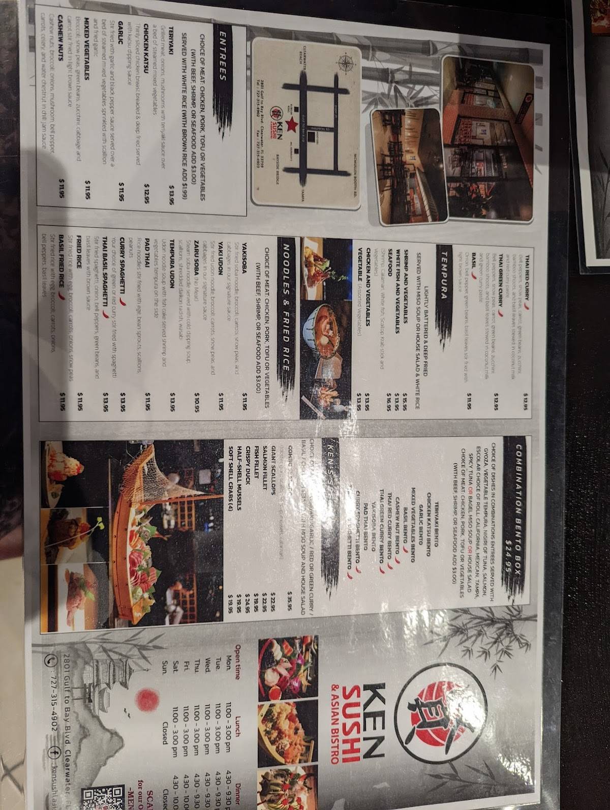 Menu at Ken Sushi & Asian Bistro restaurant, Clearwater, Gulf to Bay Blvd