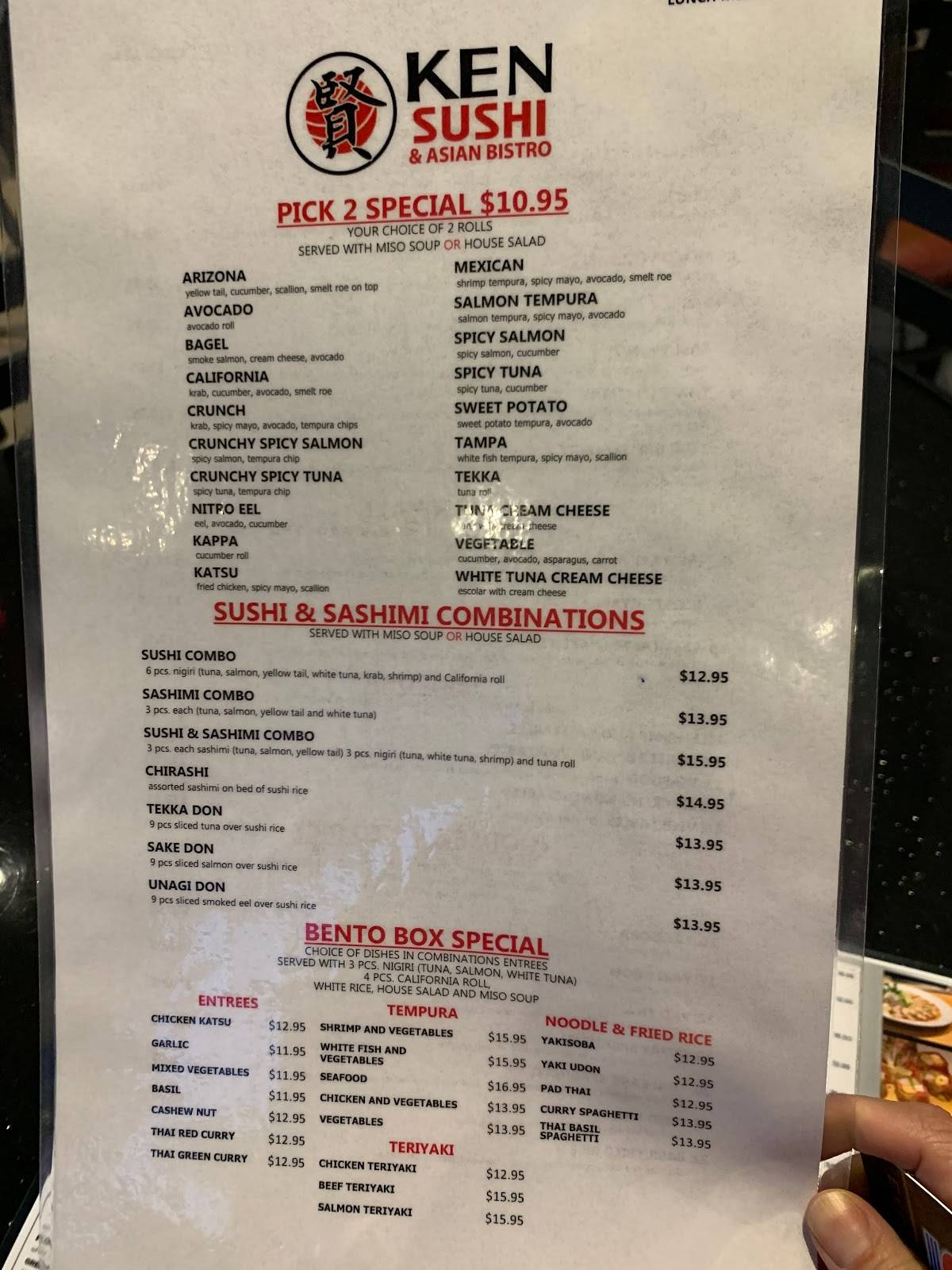 Menu at Ken Sushi & Asian Bistro restaurant, Clearwater, Gulf to Bay Blvd