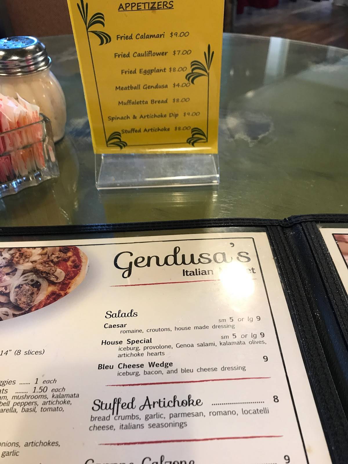 Menu at Gendusa's Italian Eatery pizzeria, Kenner