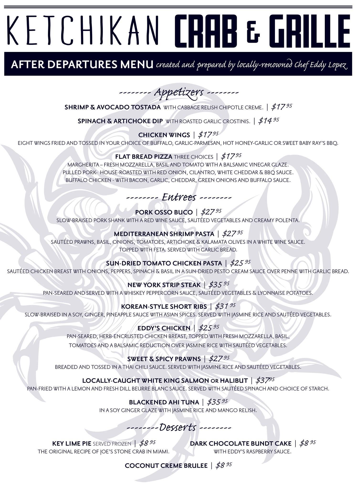 Menu at Ketchikan Crab & Go restaurant, Ketchikan