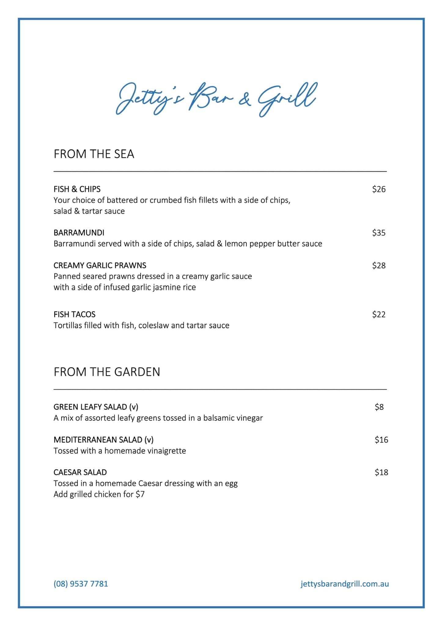 Menu at Jetty's Bar And Grill, South Yunderup