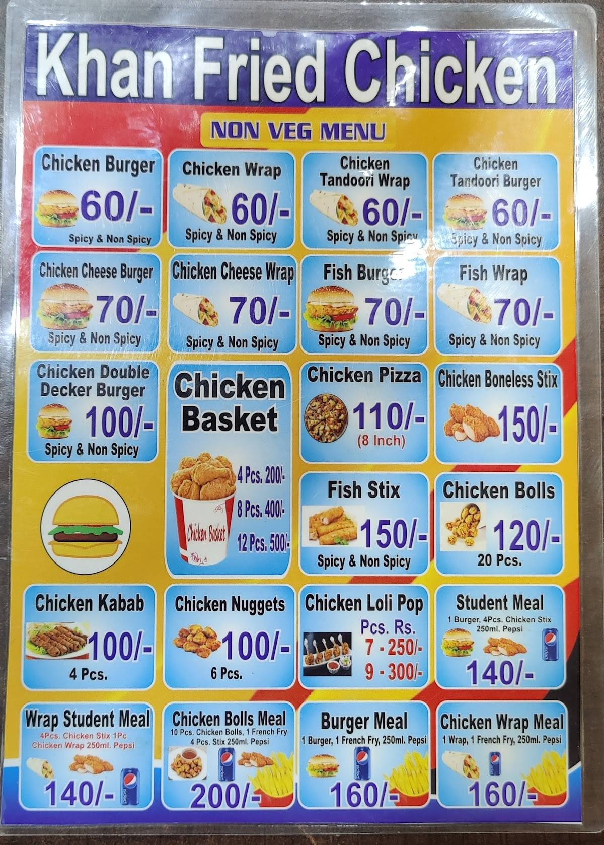 Menu at Khan Fried Chicken, Jaipur, 3-k-14 Lal chowk
