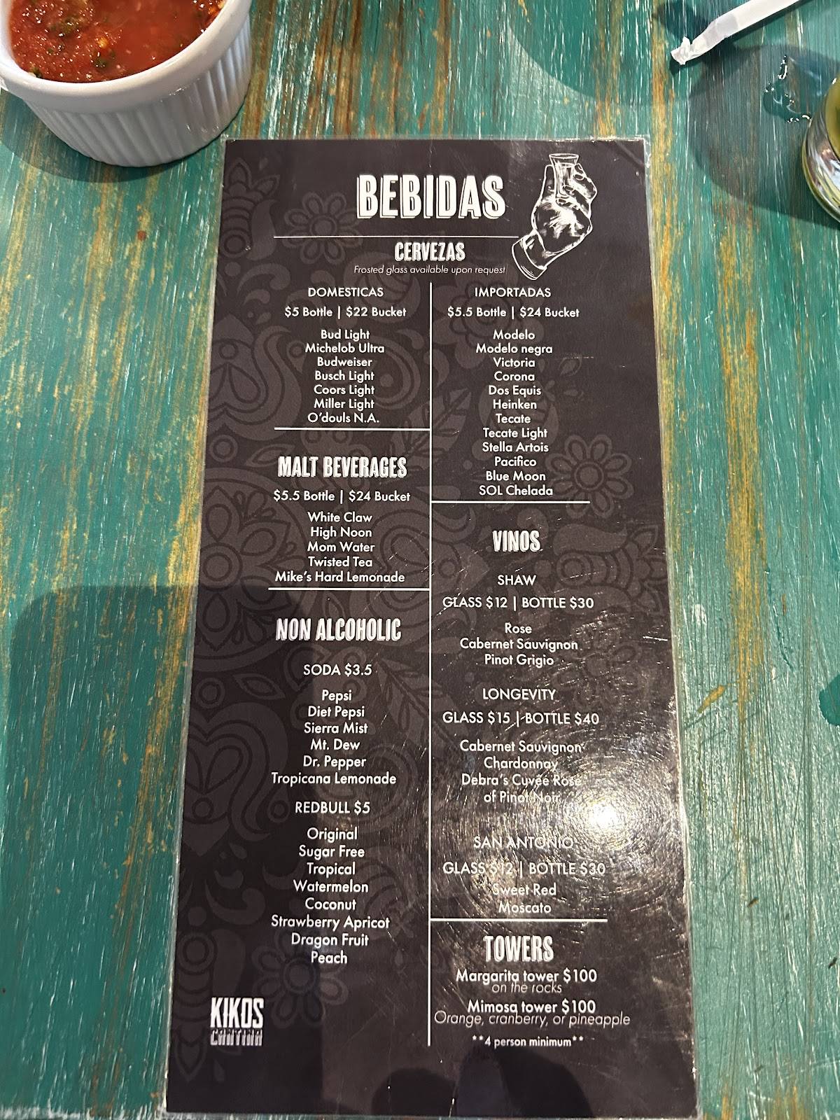 Menu at Kiko's Cantina restaurant, Grand Island