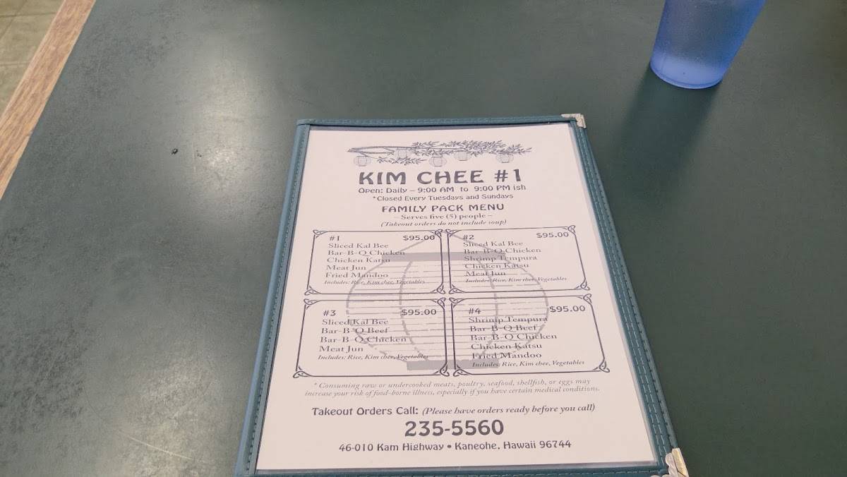 Menu at Kim Chee 1 Restaurant, Kaneohe, 46-010 Kamehameha Hwy